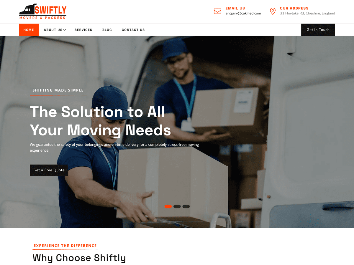 Shiftly – Movers & Packers WordPress Theme